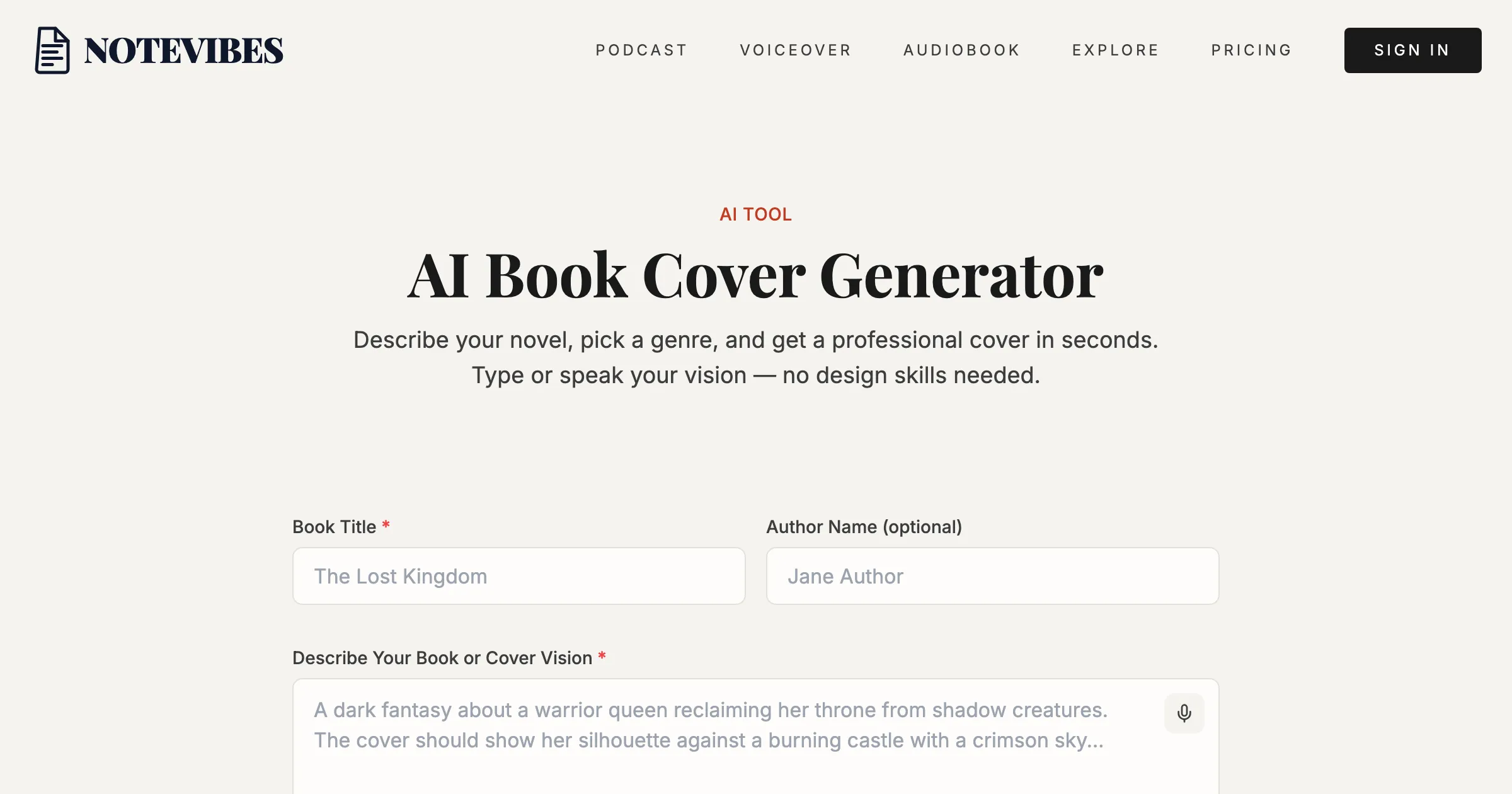 AI Book Cover Generator — Create Stunning Covers in Seconds | Notevibes