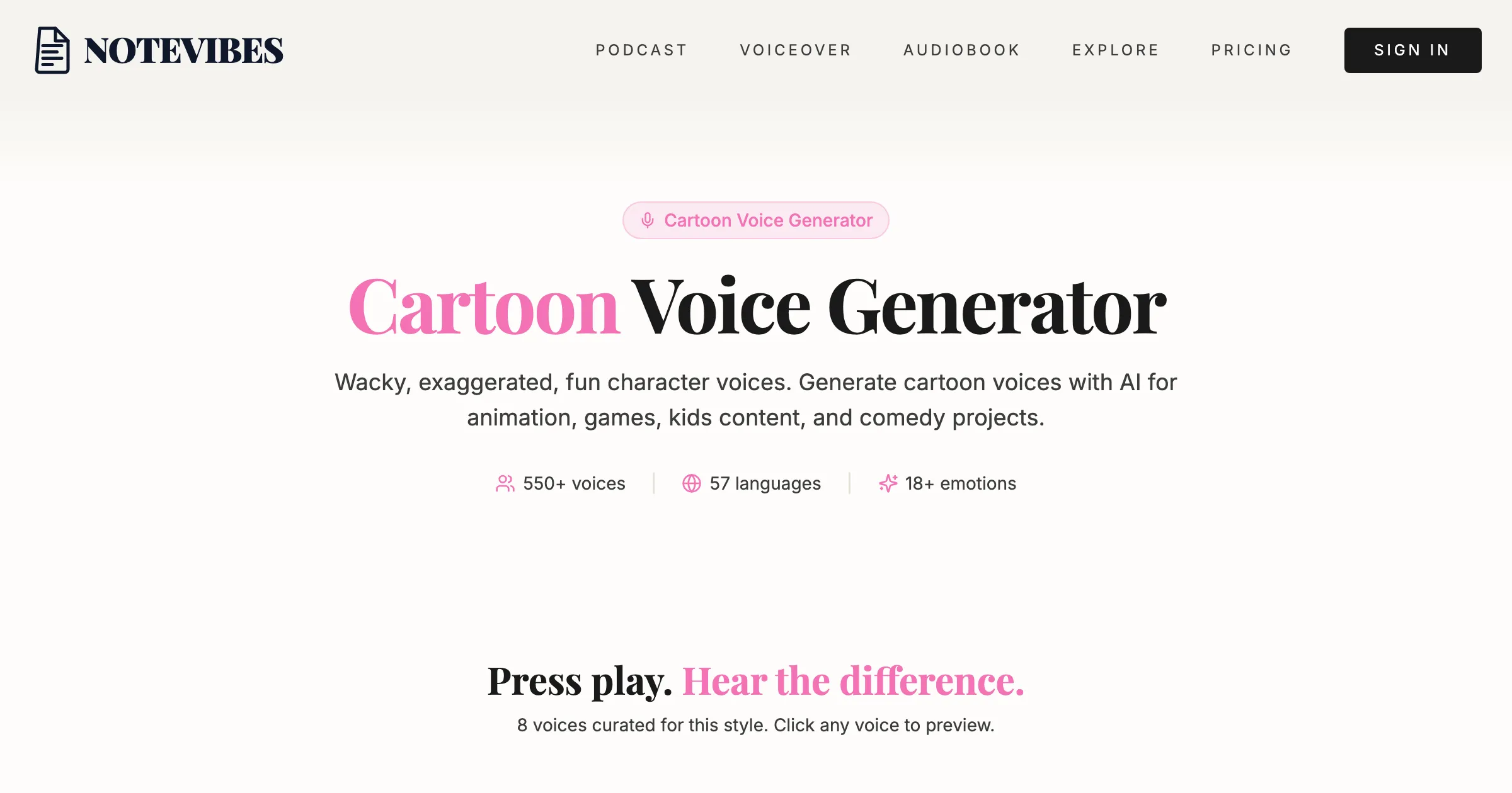Cartoon Voice Generator — Fun Animated AI Character Voices | Notevibes