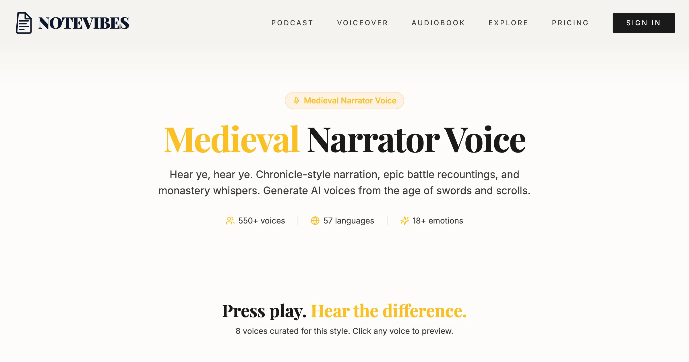 Medieval Narrator Voice — Chronicle-Style AI Voices | Notevibes