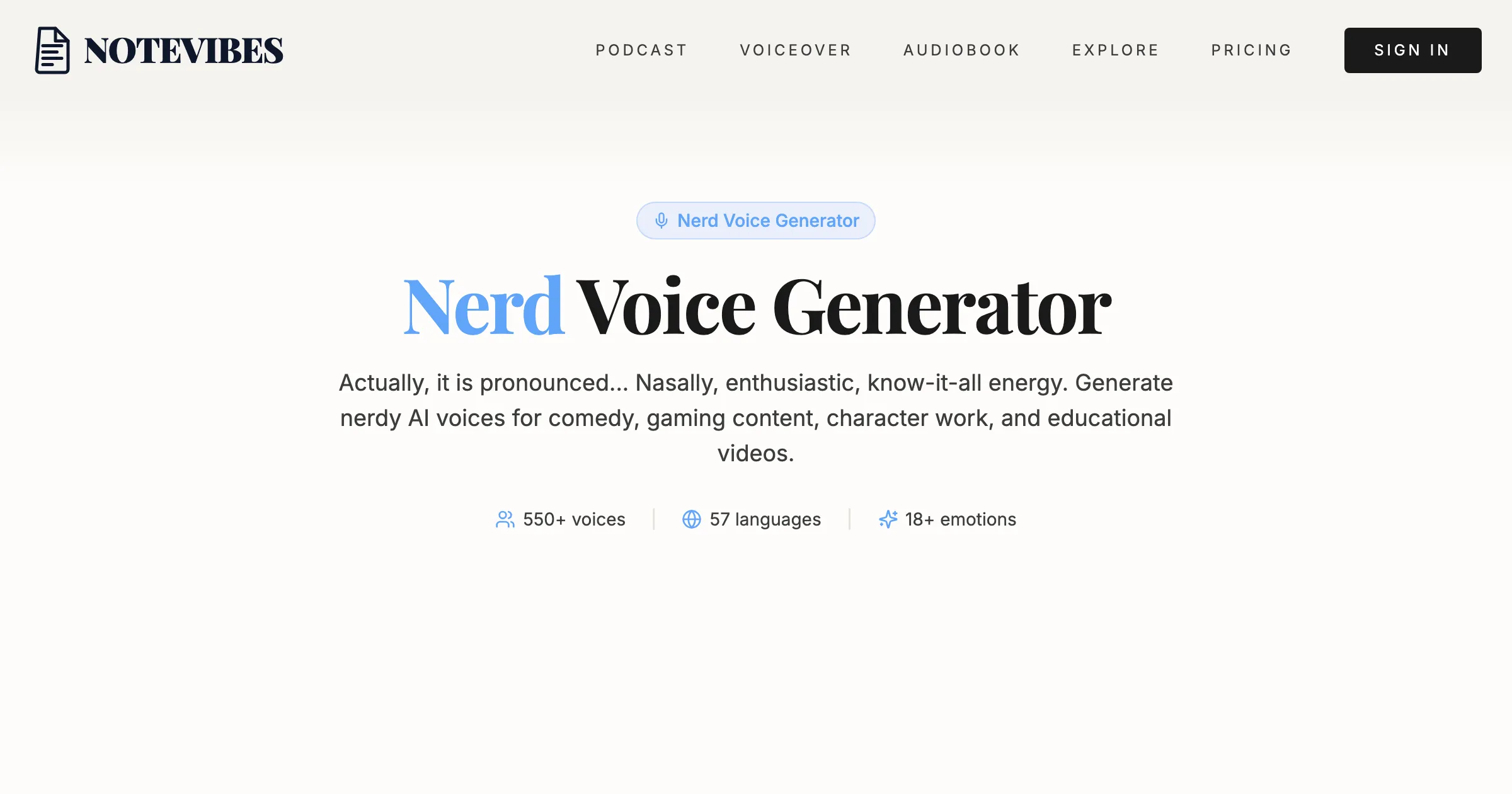 Nerd Voice Generator — Geeky AI Voices with Know-It-All Energy | Notevibes
