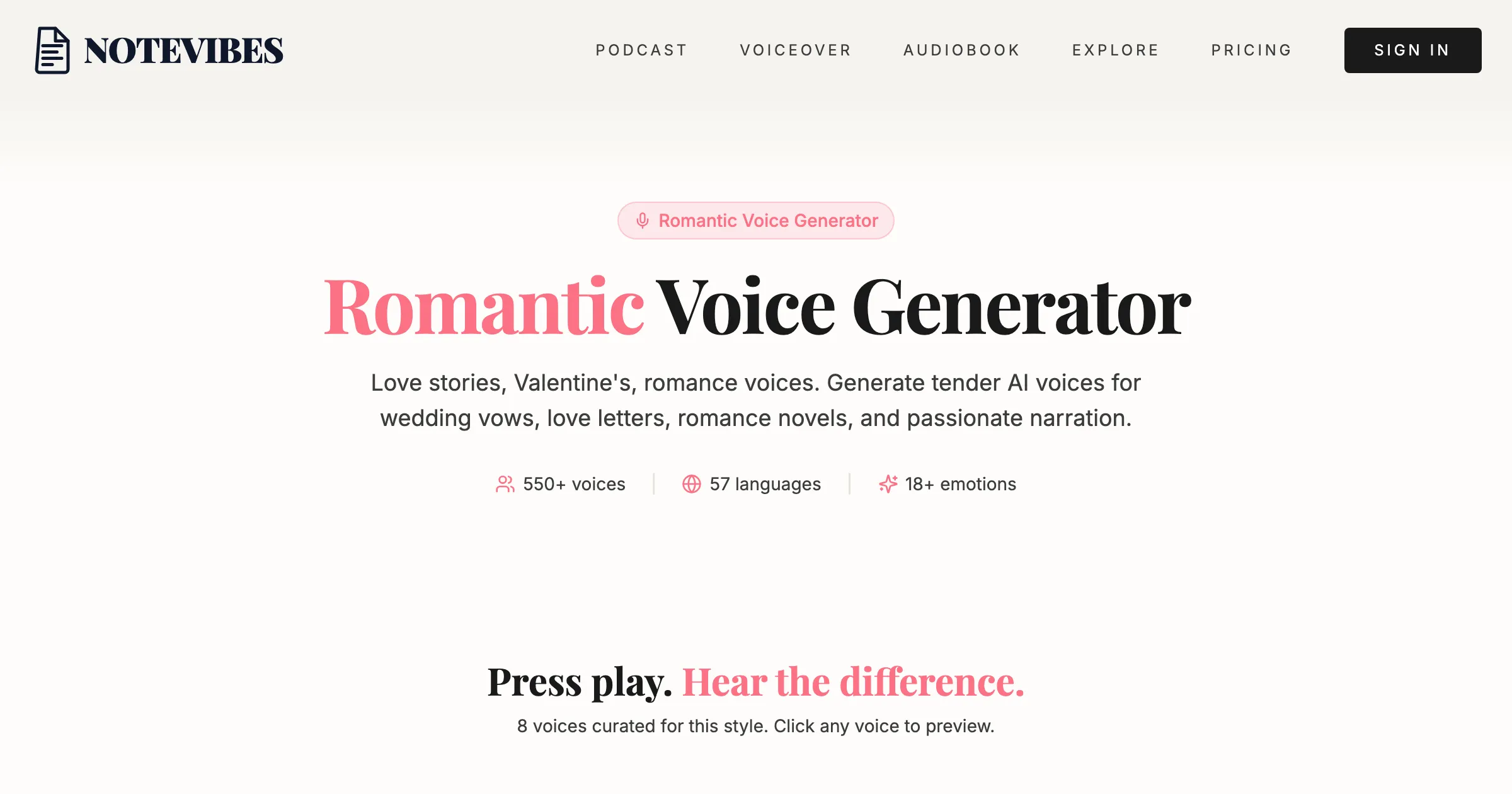 Romantic Voice Generator — Love & Passionate AI Voices | Notevibes