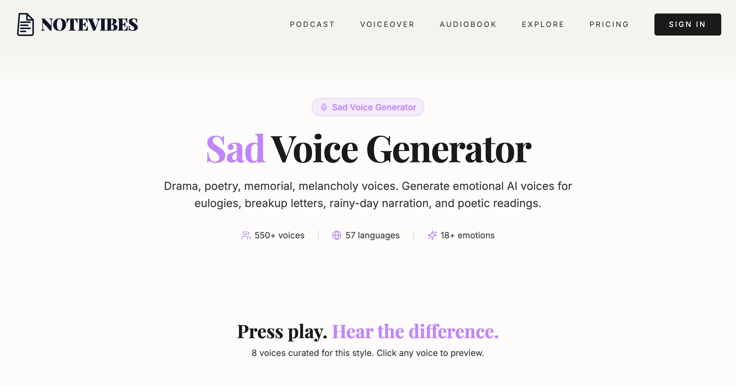 Sad Voice Generator — Melancholy AI Voices for Drama & Poetry | Notevibes