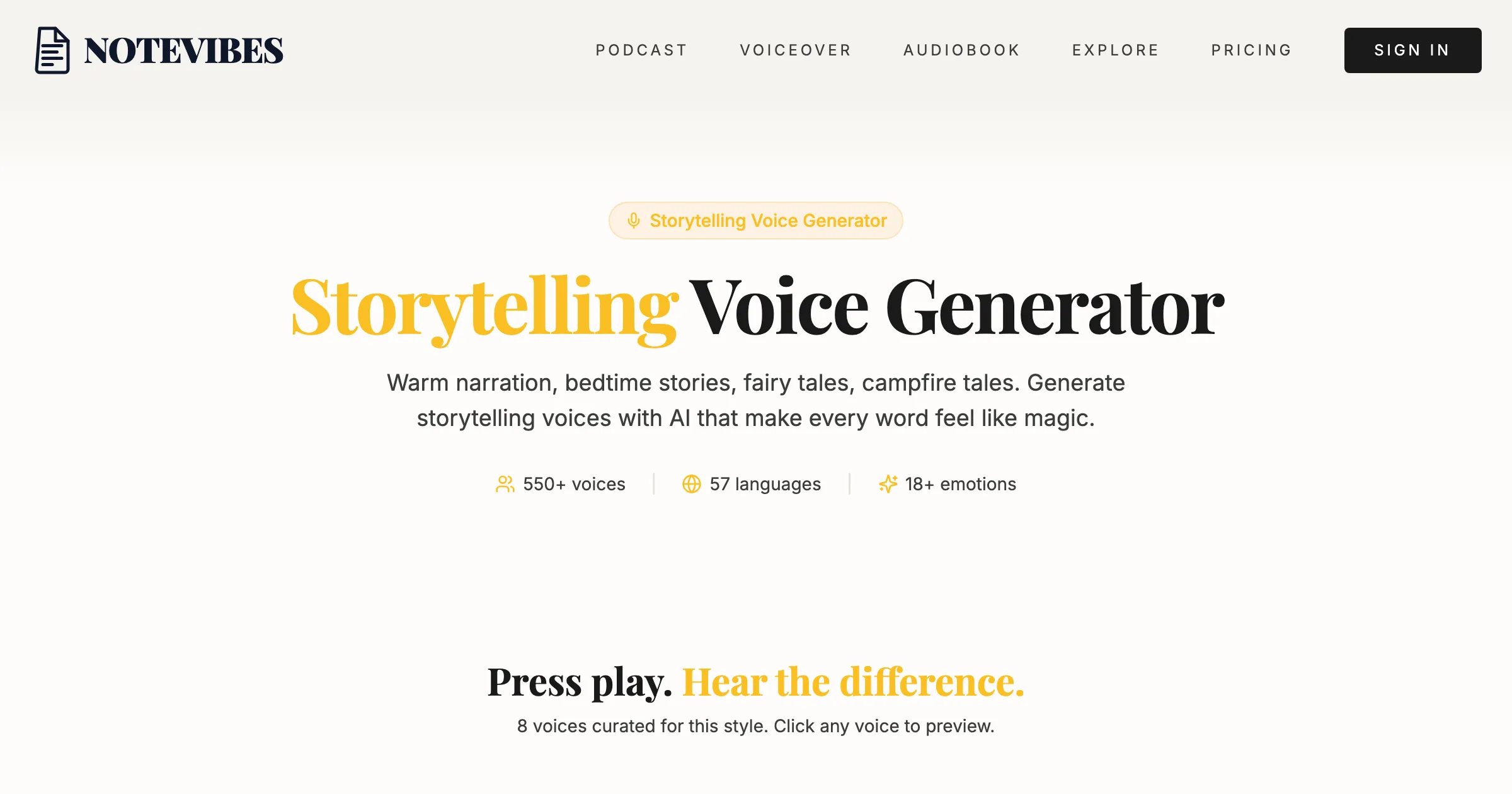 Storytelling Voice Generator — Narrator AI Voices for Fiction | Notevibes