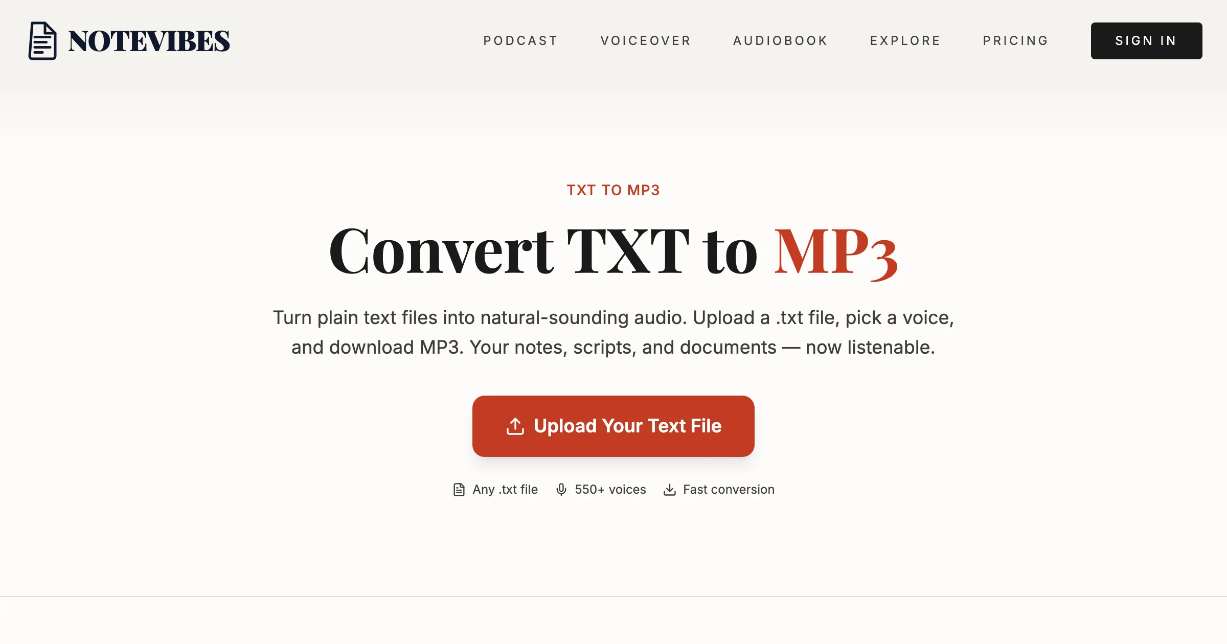 TXT to MP3 — Convert Text Files to Audio | Notevibes